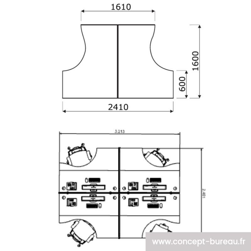 Bureau marguerite 4 personnes - TRIBAX U